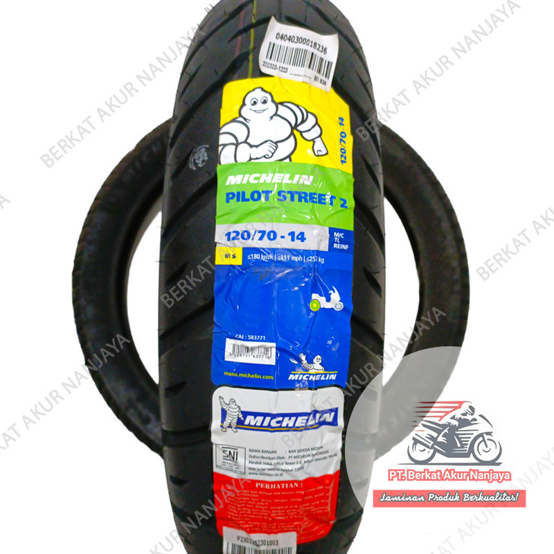 Michelin Pilot Street 2 120 70 14 Tubeless Automatic Motorcycle Tire ...