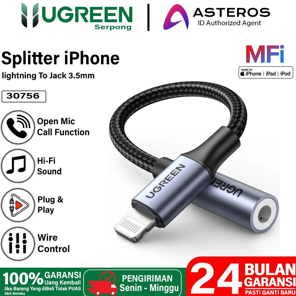 Ugreen Converter Splitter for Iphone Mfi Lightning To Jack 3.5Mm ...