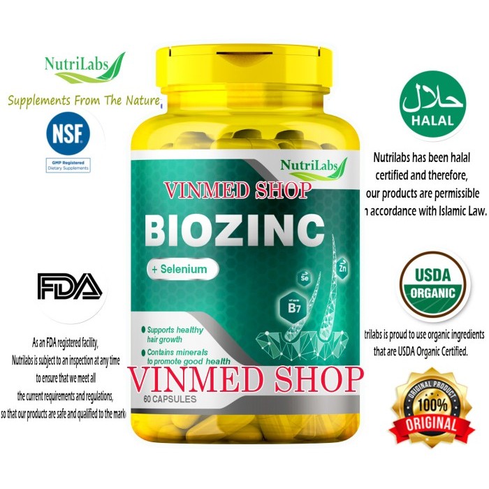 Biozinc Nutrilabs Biotin 10,000mcg, Zinc, Selenium. Original Usa ...