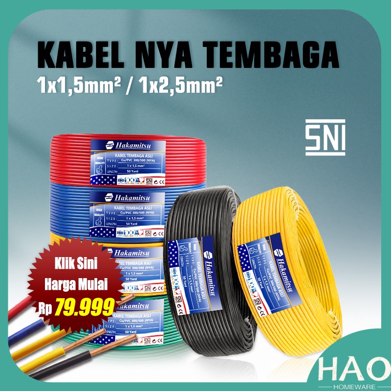 NYA Wire Cable 1 x 1.5mm 2.5mm 50 Yards Full / SNI PVC Pure Copper ...