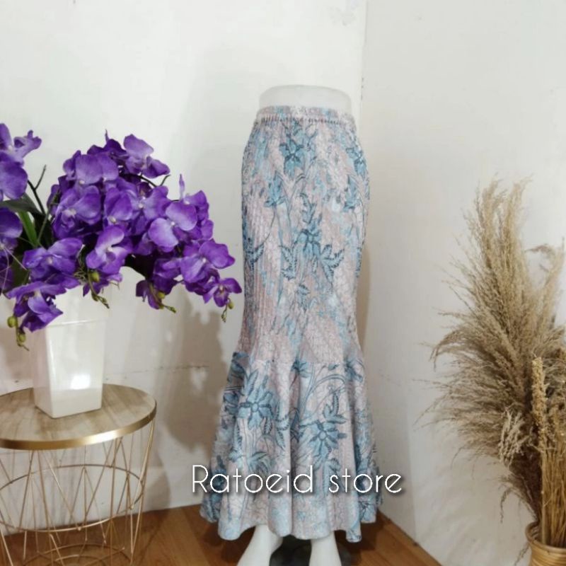 Batik Pleated Mermaid Skirt/Bamboo Motif Mermaid Pleated Batik Skirt/Jumbo Premium Batik Skirt ...