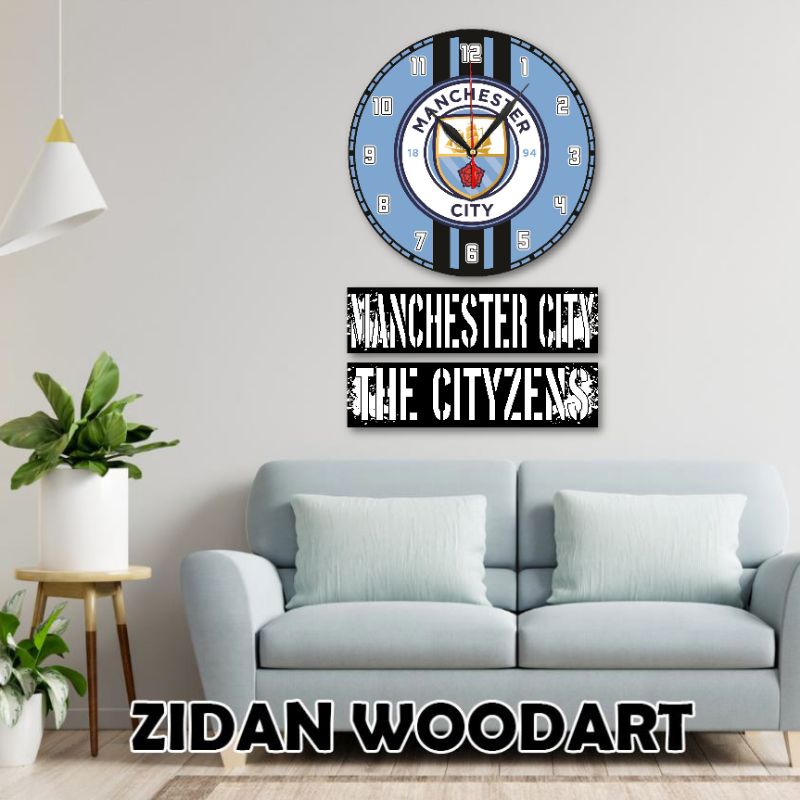 HIASAN DINDING KAYU Custom WOODEN WALL CLOCK MANCHESTER CITY FOOTBALL ...