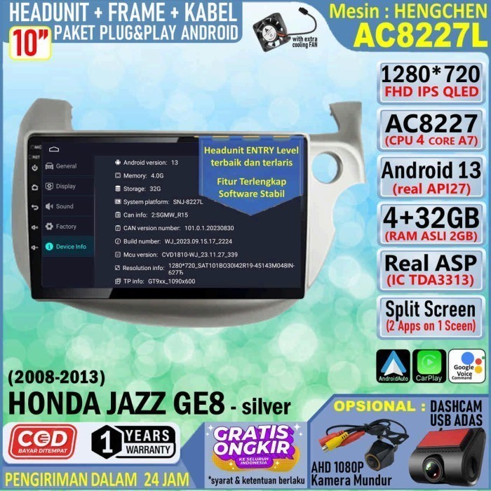 10 inch Android Headunit Package+Frame+PNP Socket Honda Jazz GE8 RS ...