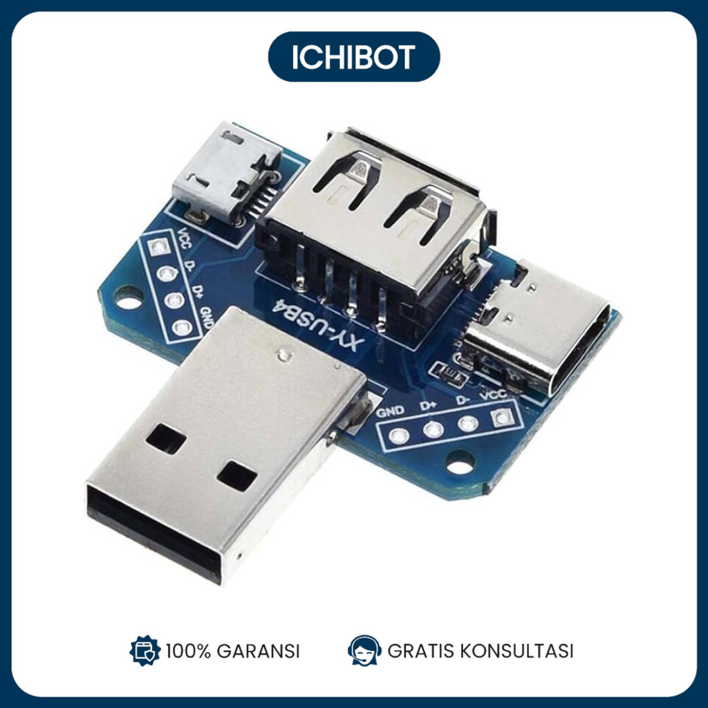 Usb Adapter Board - Male to Female, MicroUSB to Header, Type-C 4P 2.54mm Straight Plug ...