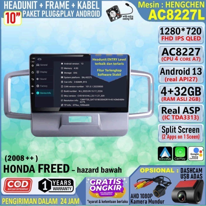 10 inch Android Headunit Package + Frame + PNP Socket Honda Freed ...
