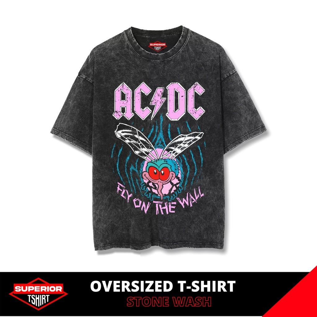 Acdc OVERSIZE STONEWASH T-Shirt/ACID WASH/BAND T-Shirt/METAL ROCK BAND ...