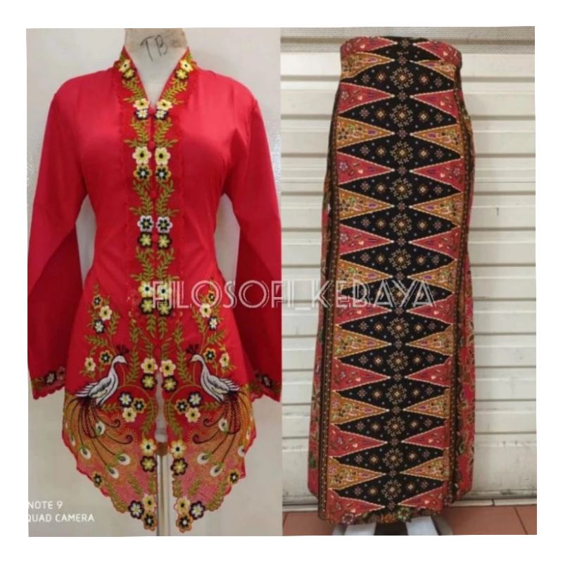 KATUN Encim kebaya Set with peacock motif // embroidered cotton encim ...
