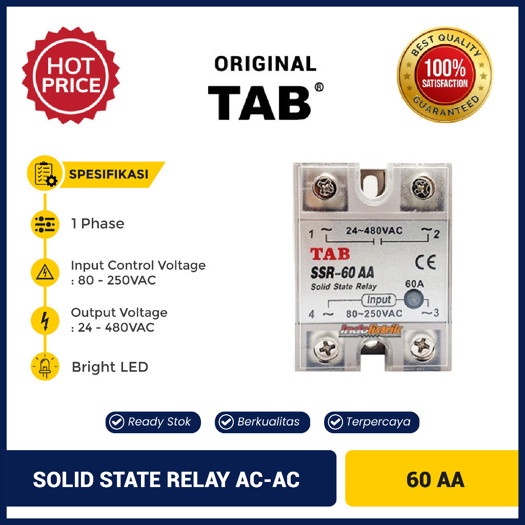 Solid State Relay 1 Phase SSR-60AA TAB - 1 Phase AC-AC 60 Ampere | Shopee Malaysia