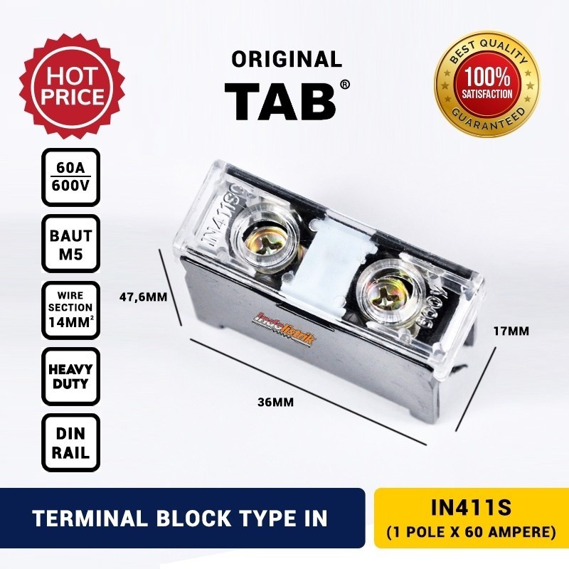 Terminal Block / Block IN411S 1 pole 60A 600V TAB | Shopee Malaysia