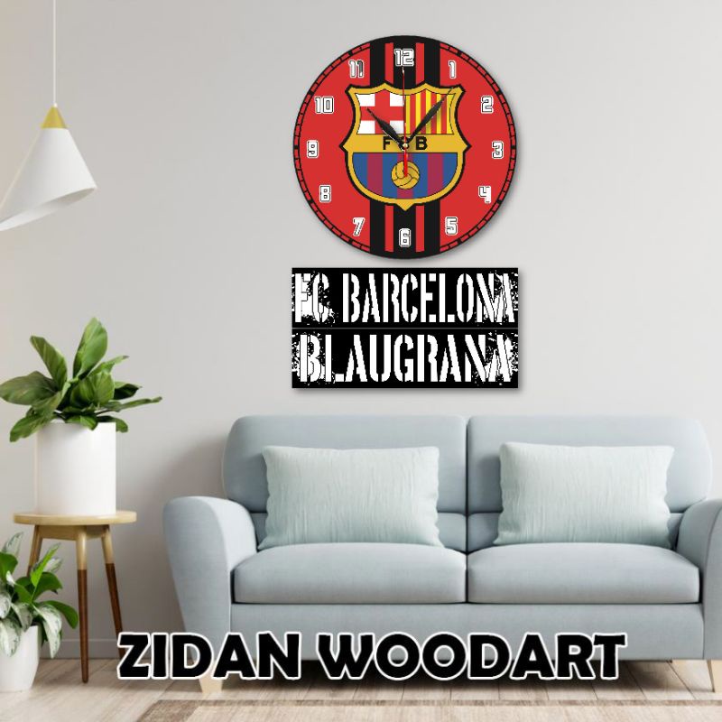KAYU HIASAN DINDING Custom WOODEN WALL CLOCK FC BARCELONA FOOTBALL CLUB ...