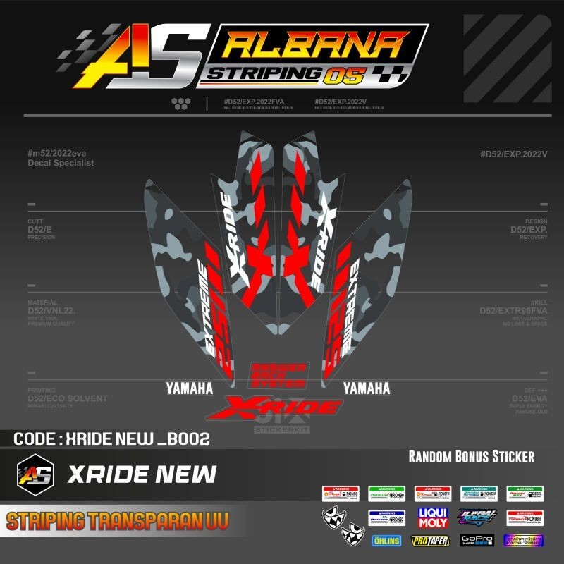Sticker YAMAHA X-RIDE 125 NEW Transparent/STRIPING X-RIDE 125 MOTIF ORI ...