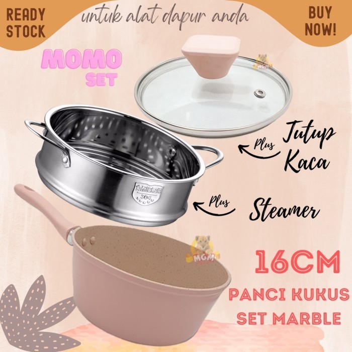 Momo 16Cm Marble Milk Pan Set With Steamer And Multipurpose Lid ...
