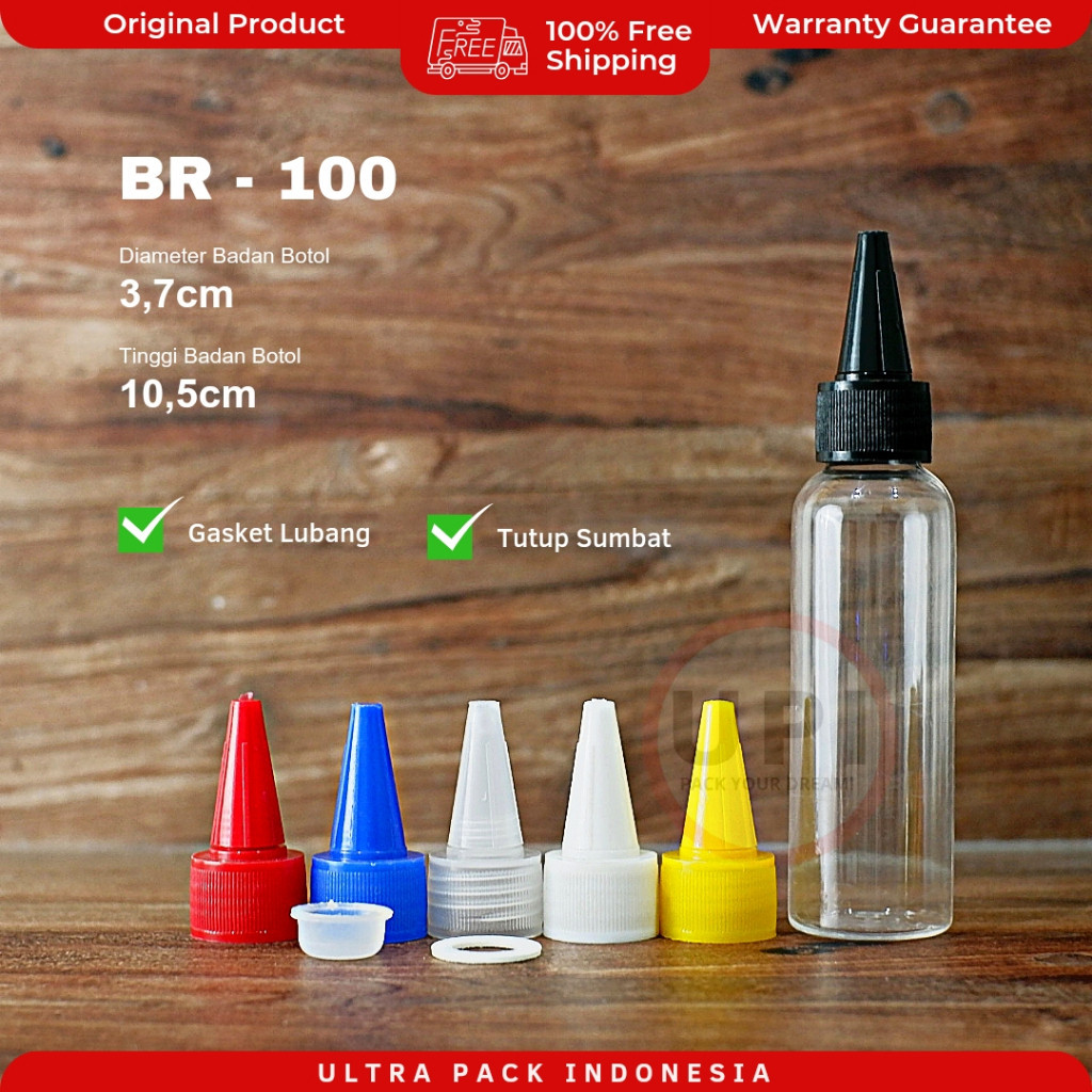 Leakproof Refillable Ink Bottle Packaging - 100ML CLEAR BR PET Bottle+Cone Cap+Hole GASKET+Inner ...