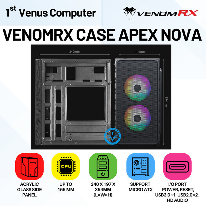 Venomrx PC Case APEX NOVA M-ATX WITH 2X120MM FIXED RGB FAN/CASE55-VEN | Shopee Malaysia
