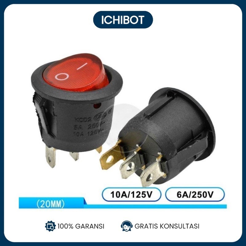 MERAH 3 Pin Round Switch Red 20mm Boat Switch Rocker Power Switch ...