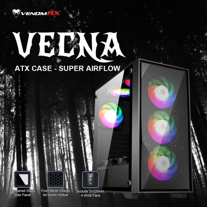 Venomrx PC Case VECNA ATX TEMPERED GLASS 3X120MM ARGB FAN | Shopee Malaysia