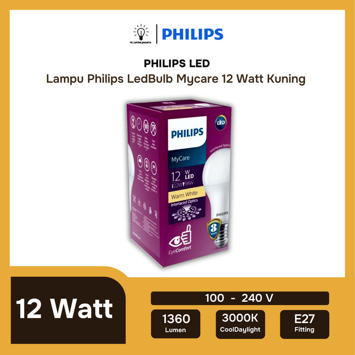 Philips LED Bulb 12-98W E27 3000K 230V A60-MyCare (Yellow) | Shopee ...