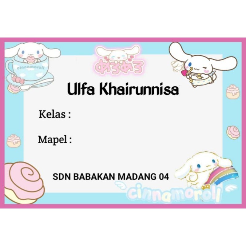 (Fill 50pcs) CUSTOM School Book STICKER LABEL CINNAMOROLL MOTIF Name ...