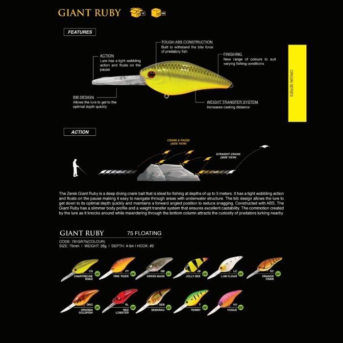Zerek GIANT RUBY BAIT 75MM FLOATING CRANK BAIT TYPE | Shopee Malaysia