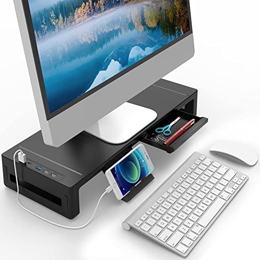 MJH Laptop Desk Elevated Monitor Stand with USB 3.0 and Charging Port ...