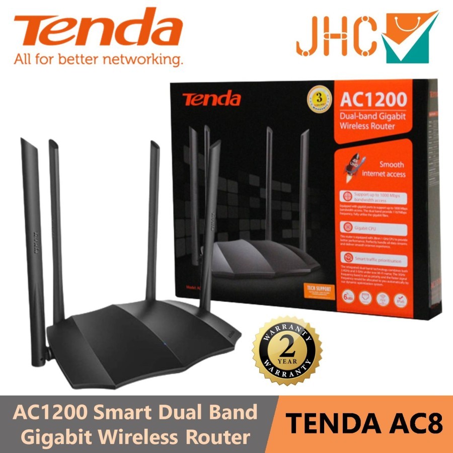 TENDA Tent AC8 AC1200 MU-MIMO Dual-Band Gigabit Wireless Router | Shopee Malaysia