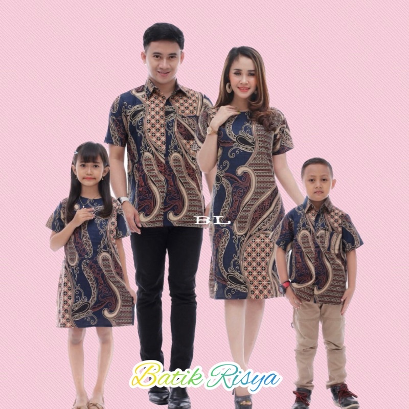 KEMEJA MOTHER FATHER CHILD FAMILY UNIFORM PACKAGE - BLUE ABSTRACT MOTIF ...