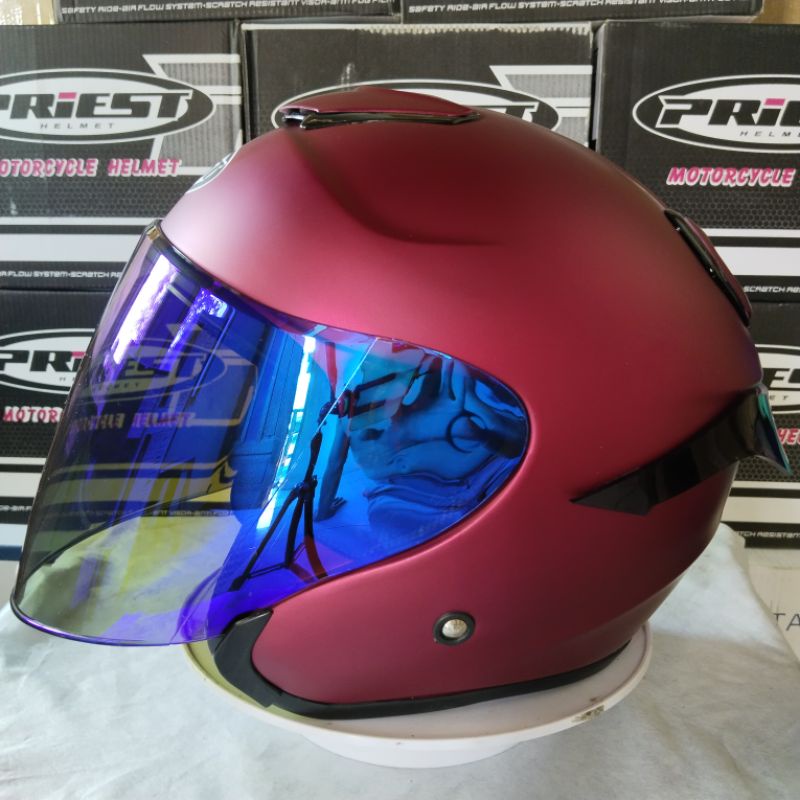 Solid RED DOFF PRIEST HELMET (COMPLETE HANDLING PACKAGE) | Shopee Malaysia