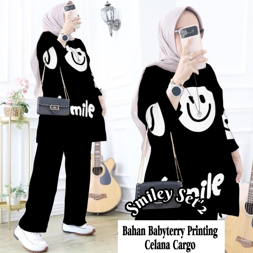 Smile CARGO PANTS SET BABY TERRY PRINTING LD 120 // SMILE SET // ONE ...