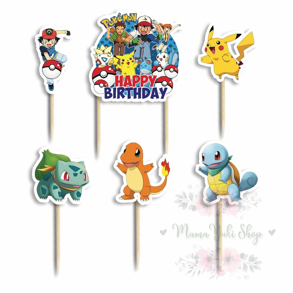 Pokemon motif children's birthday Cake decoration Cake Topper, 6 pcs ...