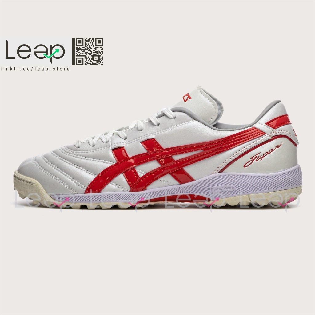 Asics Destaque TF White Red Futsal Shoes with Mini Soccer Serrated ...