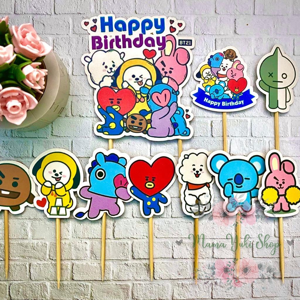 Bt21 Children's Birthday Cake Decoration Cake Topper set of 1 | Shopee ...