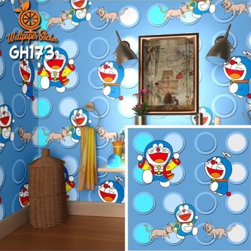 Doraemon Polka Dot Character Children's Bedroom Wall Wallpaper Doraemon ...