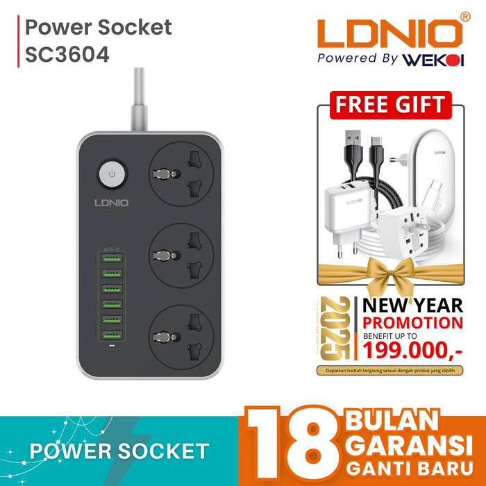 Elt LDNIO SC3804 POWER STRIP EXTENSION STOP CONTACT 3 SOCKET 6 USB 2 ...