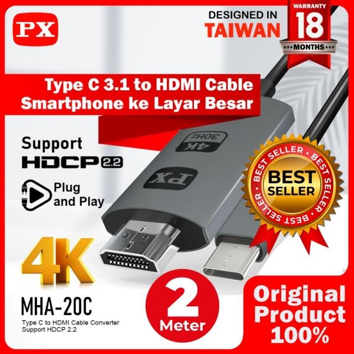 MHL USB Type C 3.1 to HDMI TV Converter 4K PX MHA-20C 2 Meter Cable ...