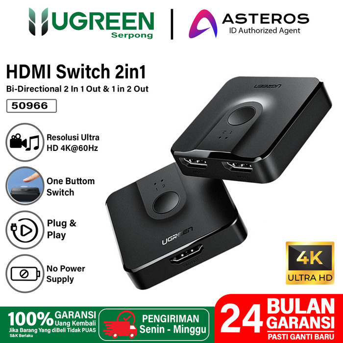 Hdmi Switcher UGREEN Splitter HDMI 2 in 1 Out Bi-directional 2 Port 4K | Shopee Malaysia