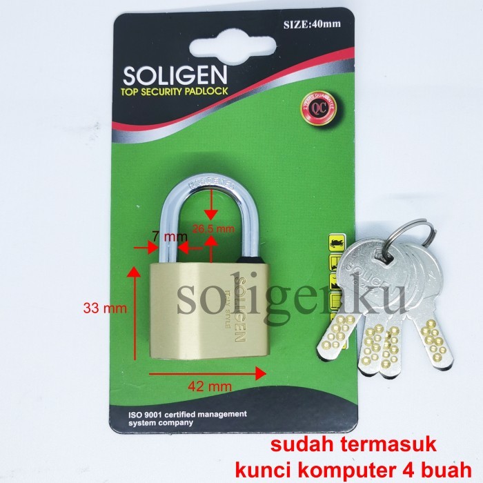 Soligen Padlock Per Short Neck Brass Computer Key 40 50 60 mm | Shopee ...