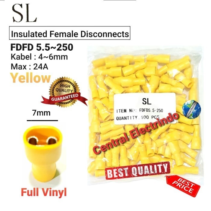 Elt SKUN CABLE FULLY VINYL FEMALE INSULATED FDFD 5.5-250 YELLOW. Sga ...