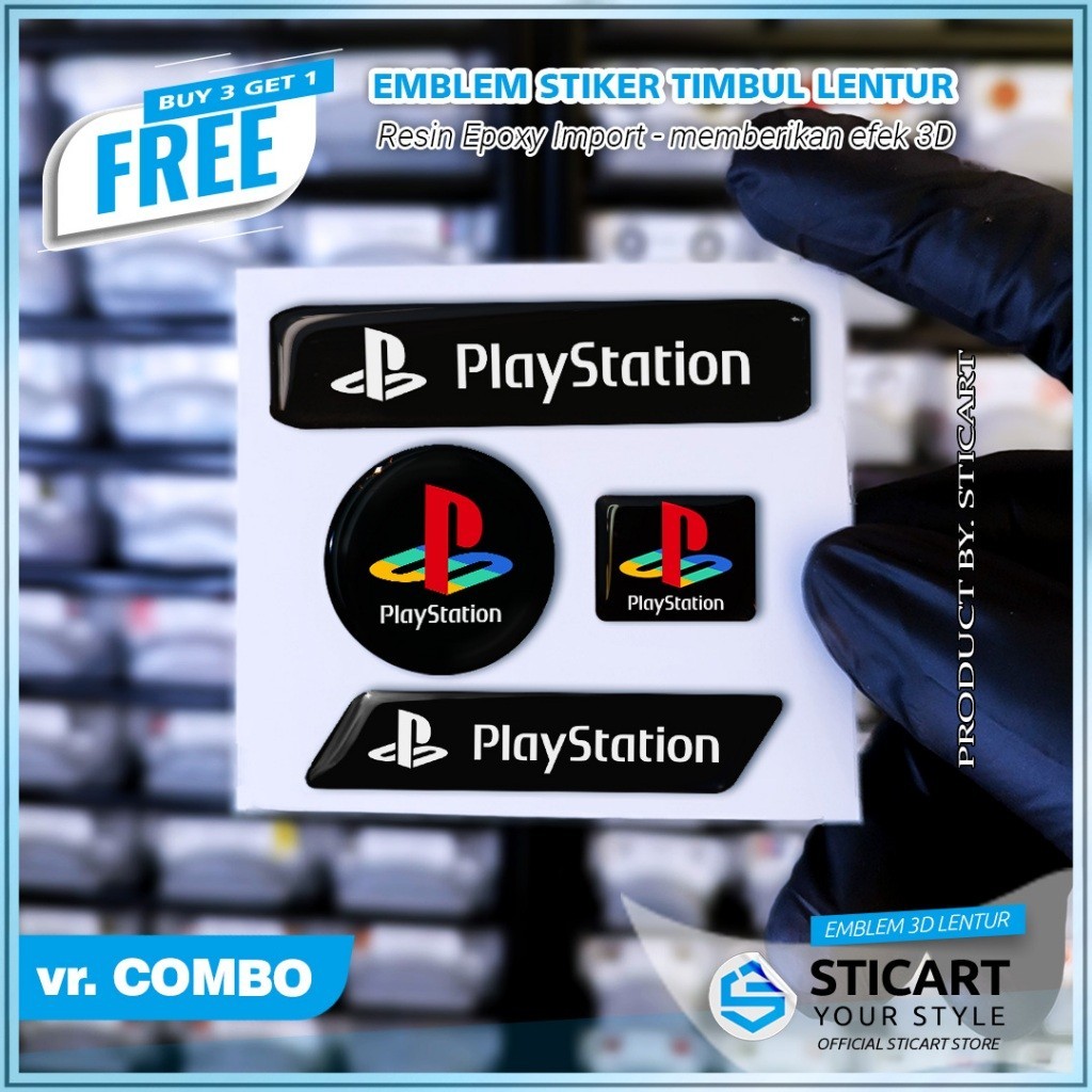 Playstation EMBLEM embossed MOTORCYCLE STICKER COMBO 3D FLEXIBLE ...