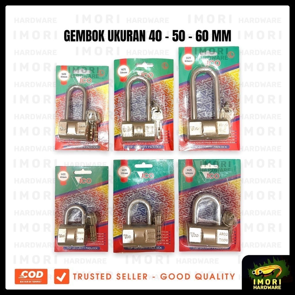 Vico Short Long Neck Beam Padlock 40 50 60 mm Viro Silver Model Gate ...