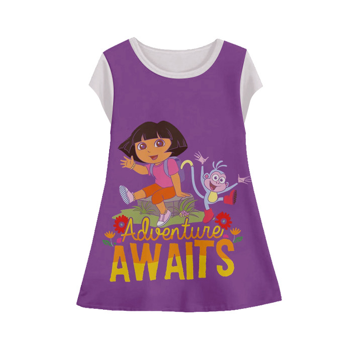 Children's Cartoon Dress Short Sleeve Cartoon 3D Printing Dora the ...