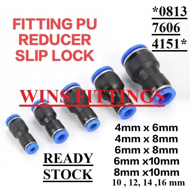 MESIN Pu Reducer 12 x 10 x 8 x 6 x 4 mm Red Fitting Push in pneumatic ...