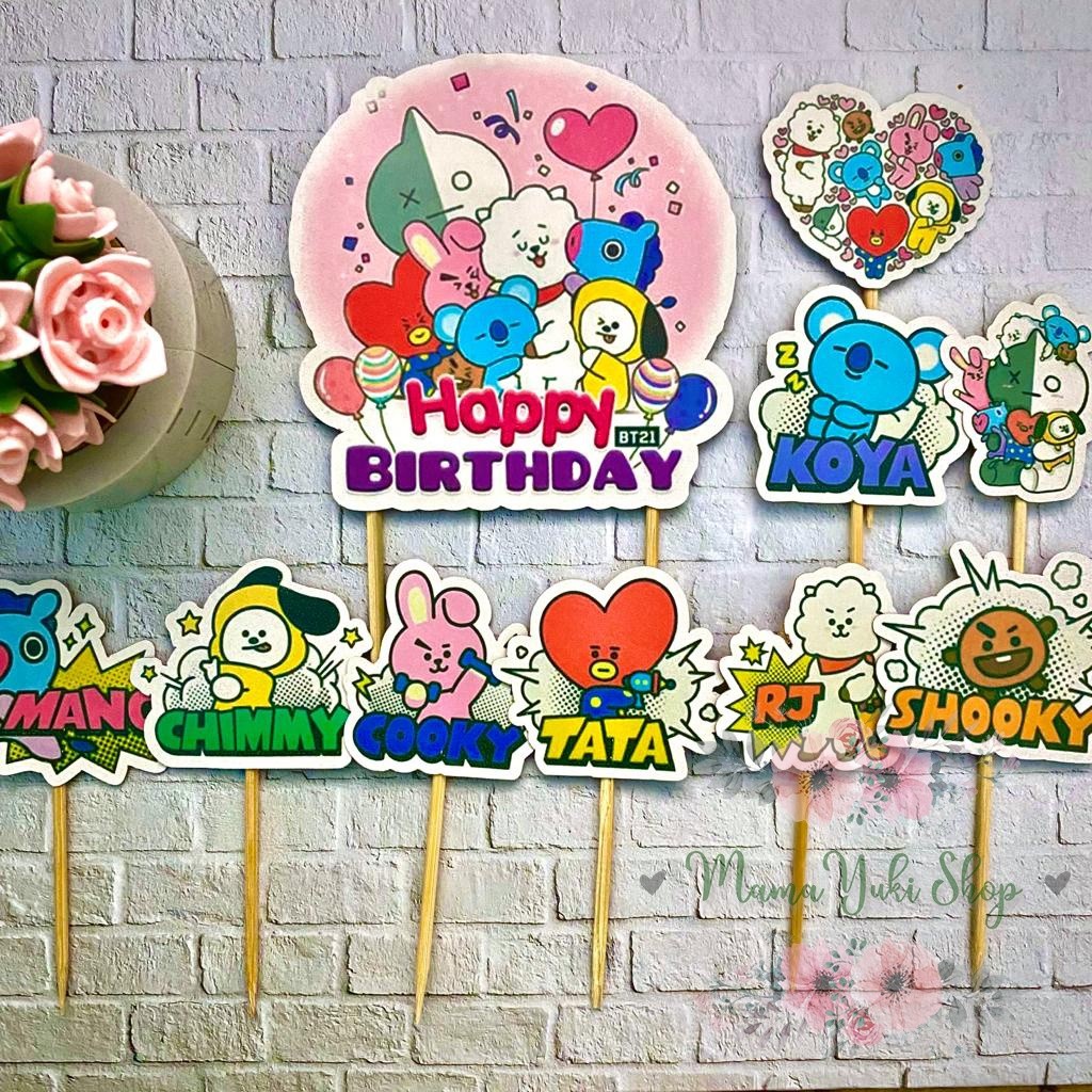 Bt21 Children's Birthday Cake Decoration Cake Topper set of 2 | Shopee ...