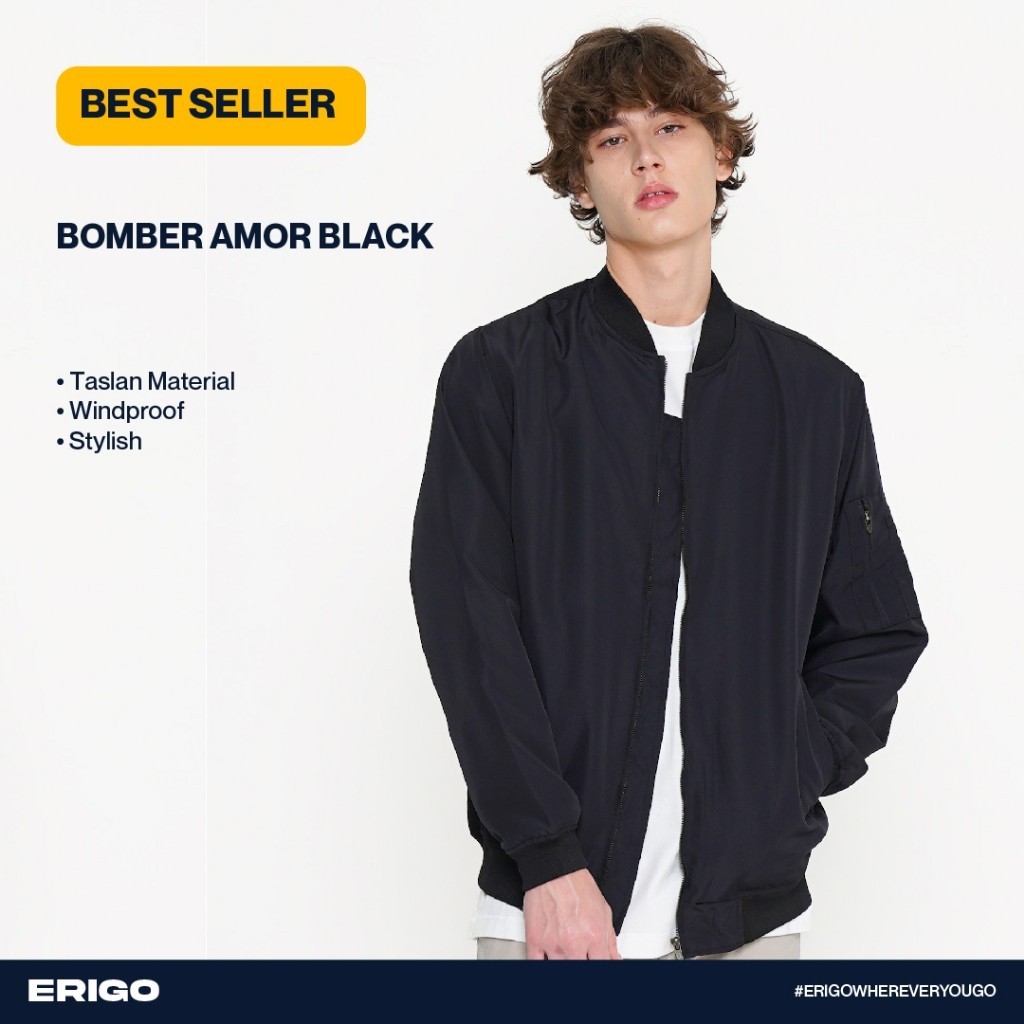 Erigo Bomber Amor Black Unisex | Shopee Malaysia