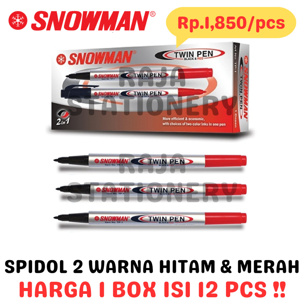 MERAH SNOWMAN PERMANENT MARKER TWINPEN DUAL TIP 2 in 1 TWIN PEN ...