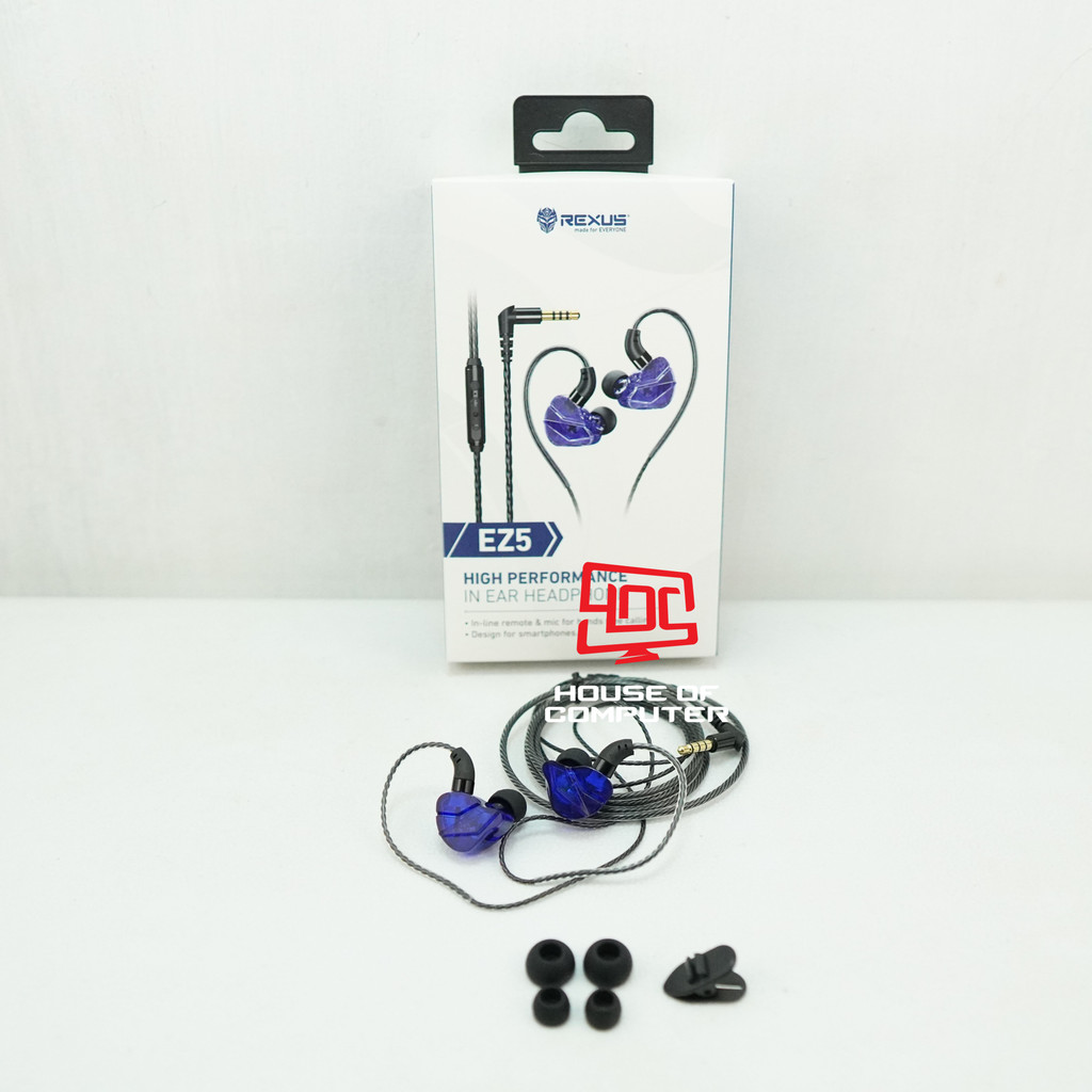 Gaming EARPHONE REXUS EZ5 JACK 3.5MM WITH BUILT IN MICROPHONE - BLUE ...