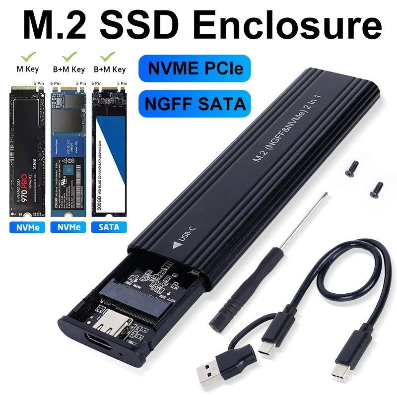 M2 NVME SATA SSD Box Dual Protocol M.2 to B Type C SSD Cover Adapter ...