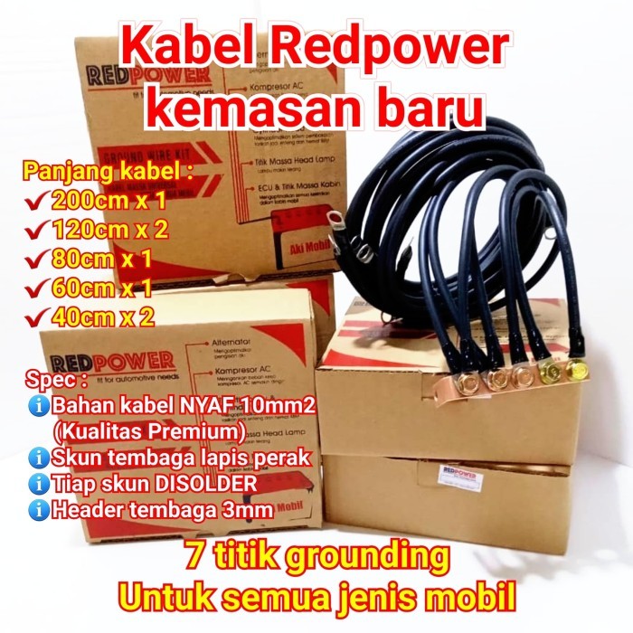 HITAM Ground Wire Kit Redpower Nyaf Car Grounding Cable 10Mm Black 7 ...