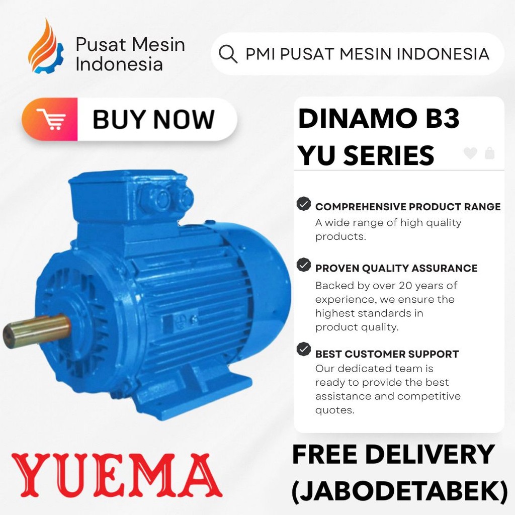 MESIN DYNAMO ELEKTRO MOTOR YUEMA 4P 0,37KW 0.5HP 3PHASE 380V B3 ...