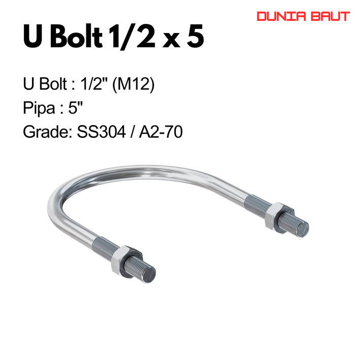 U bolt 1/2X5 / Clamp M12 1/2 X 5 Stainless SS304 / SUS304 / A2-70 | Shopee Malaysia
