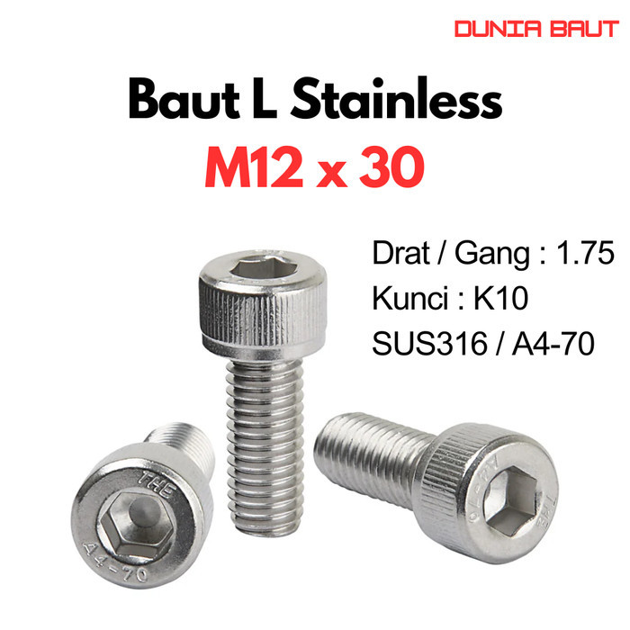 Ss316 Stainless L Bolt M12X30 / 12X30 / M12 X 30 / 12 X 30 Full Drat ...